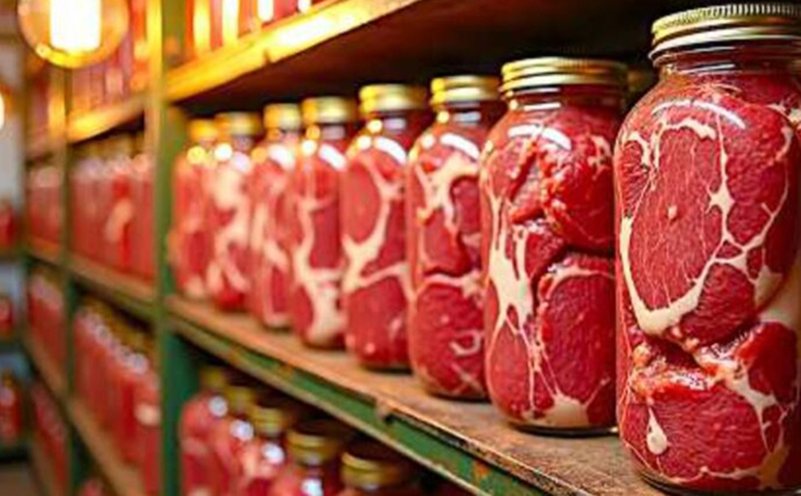 Раз в 2 месяца закатываем мясо по банкам, а потом просто меняем гарниры ...